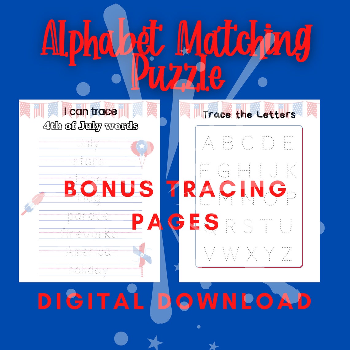 4th of July Alphabet Matching Puzzle Game, Print at Home, Digital ...