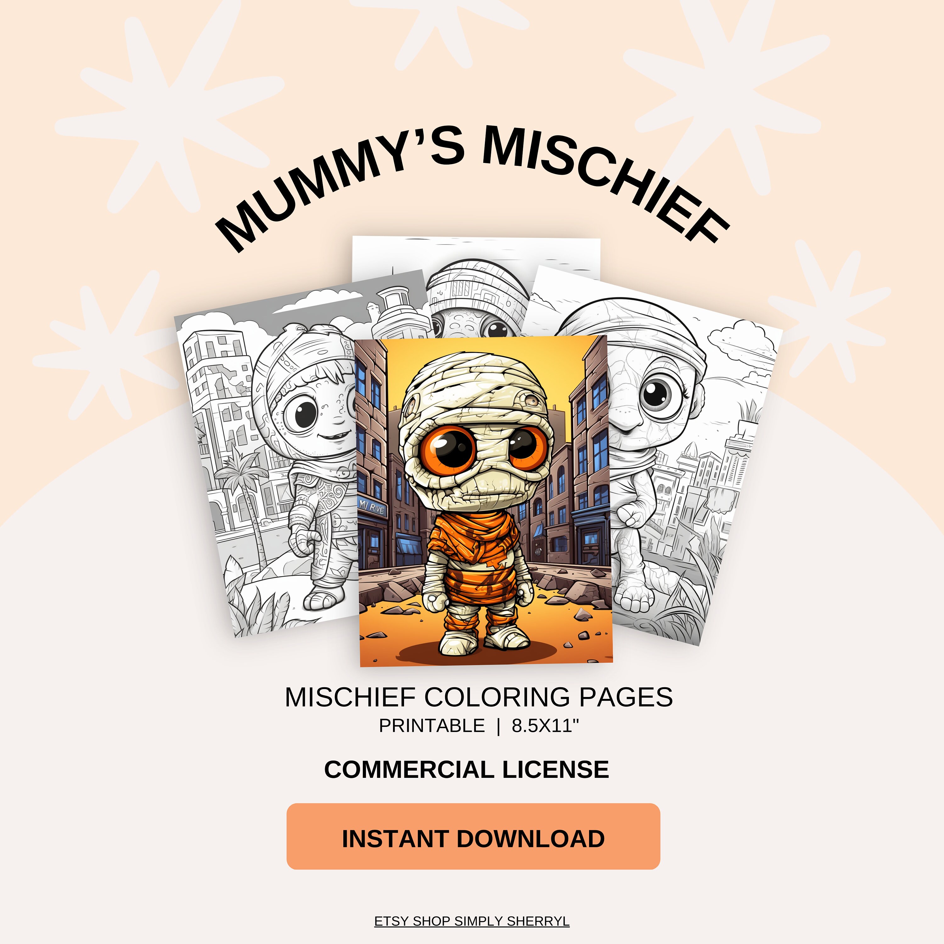 Mummy Coloring Pages, Print at Home, Digital Download, Mummy's Mischief ...