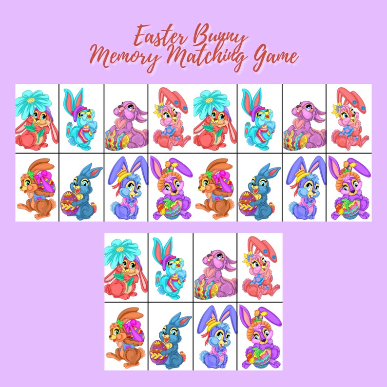 Easter Bunny Memory Matching Game, Print at Home, Digital Download ...
