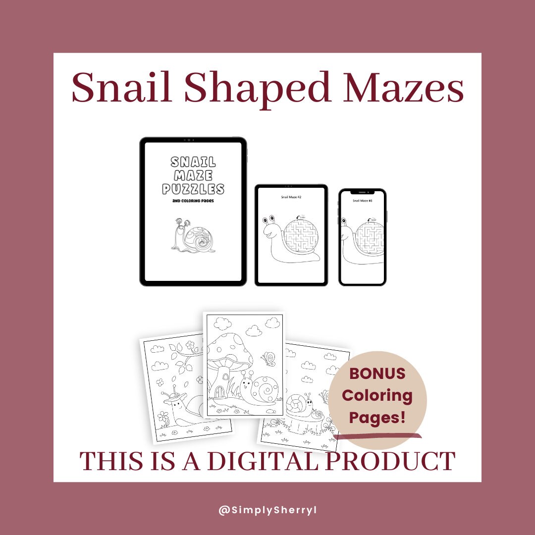 Maze Puzzles, Snail Mazes for Kids, Bonus Pages, Games and Coloring ...