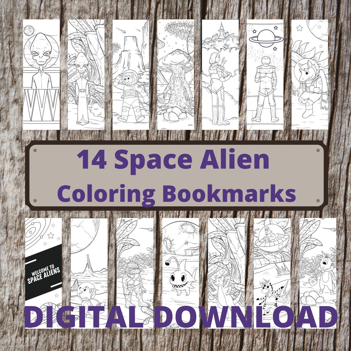 Set of 14+ Space Alien Coloring Bookmarks, Print at Home Bookmarks ...