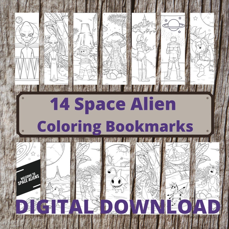 Set of 14+ Space Alien Coloring Bookmarks, Print at Home Bookmarks ...