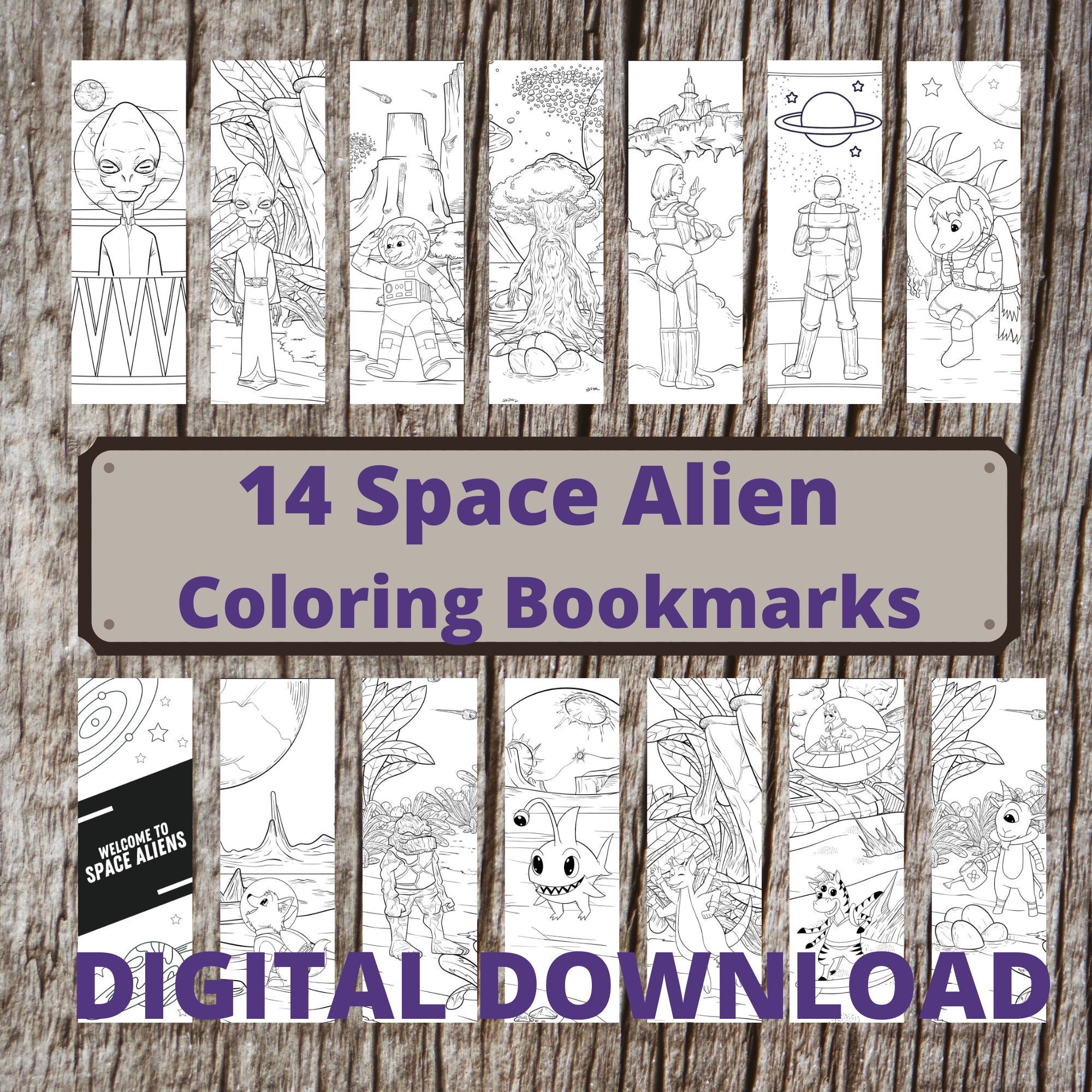 Set of 14+ Space Alien Coloring Bookmarks, Print at Home Bookmarks ...