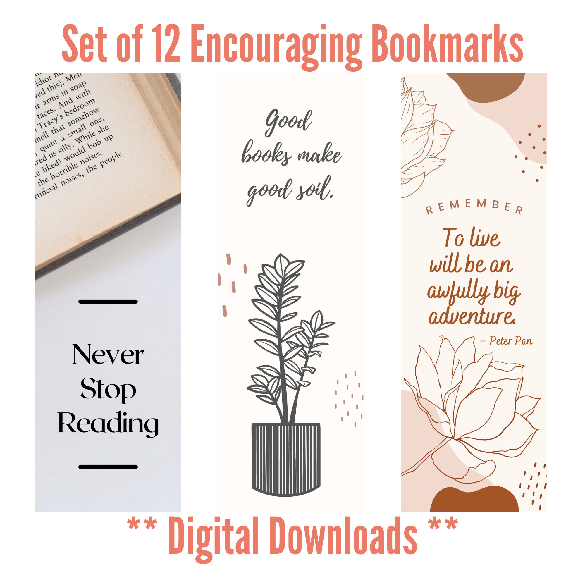 Set of 12 Encouraging Bookmarks on Reading, Bookmarks, Reading ...