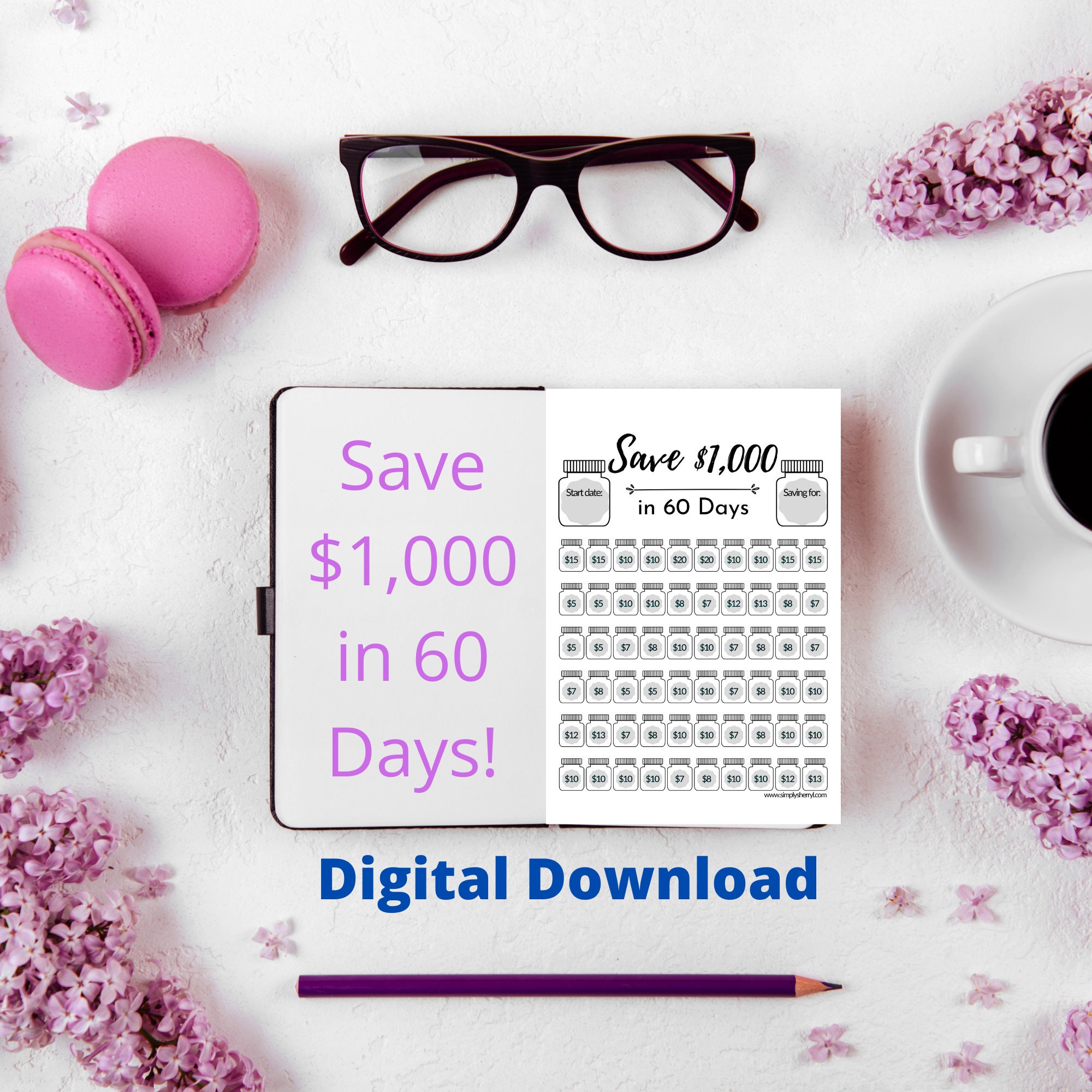 Save 1,000 Dollars in 60 Days Printable, Savings Printable, Savings ...