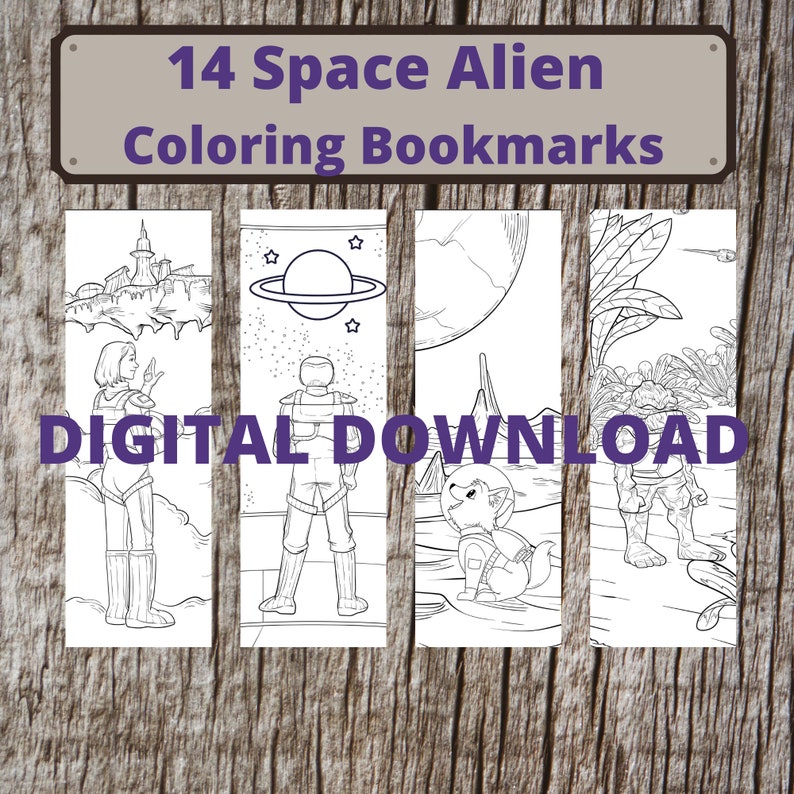 Set of 14+ Space Alien Coloring Bookmarks, Print at Home Bookmarks ...