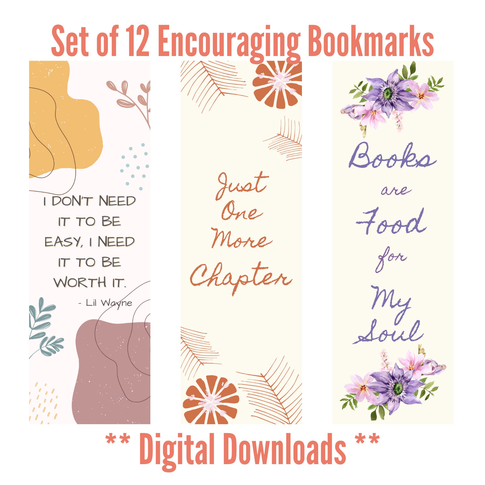 Set of 12 Encouraging Bookmarks on Reading, Bookmarks, Reading ...