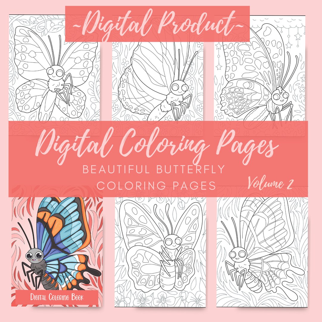 Digital Coloring Pages, Butterflies to Color, Print at Home, Beautiful ...