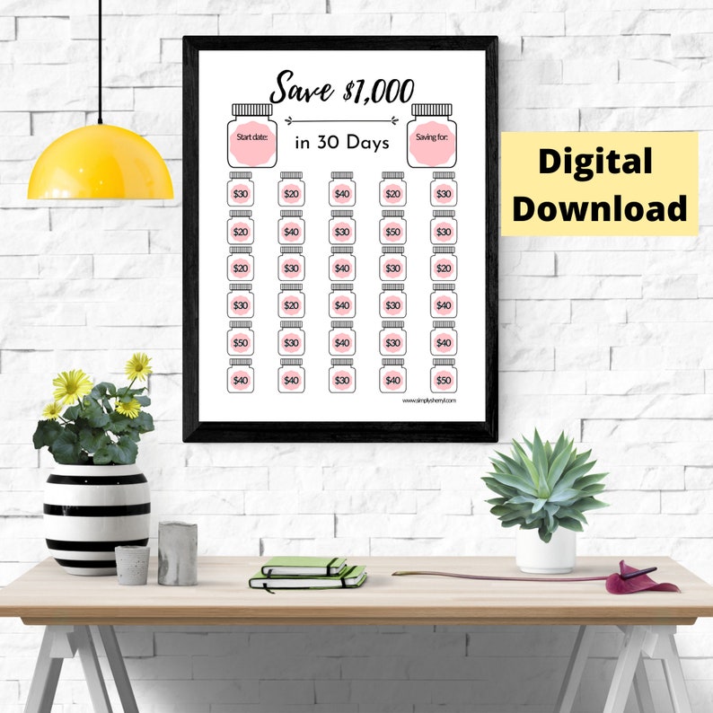 Save 1,000 Dollars in 30 Days Printable, Savings Printable, Savings ...
