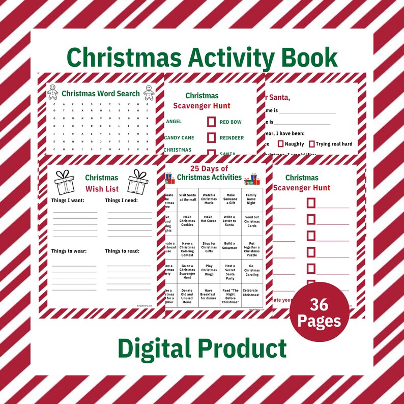 Christmas Printable Pack, Activity and Coloring Pages, Print at Home ...