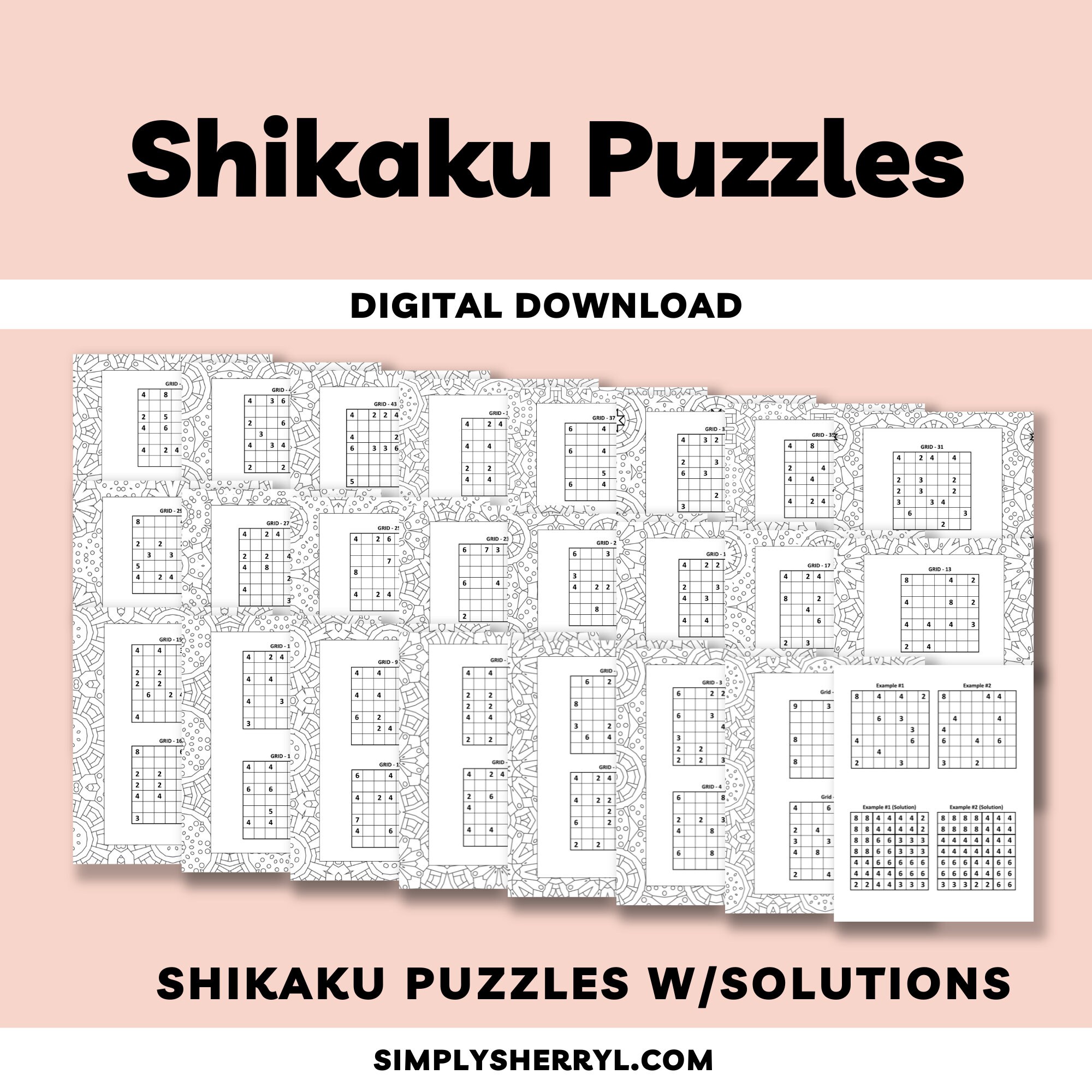 50 Shikaku Puzzles W/solutions, Printable Puzzles, Print at Home ...