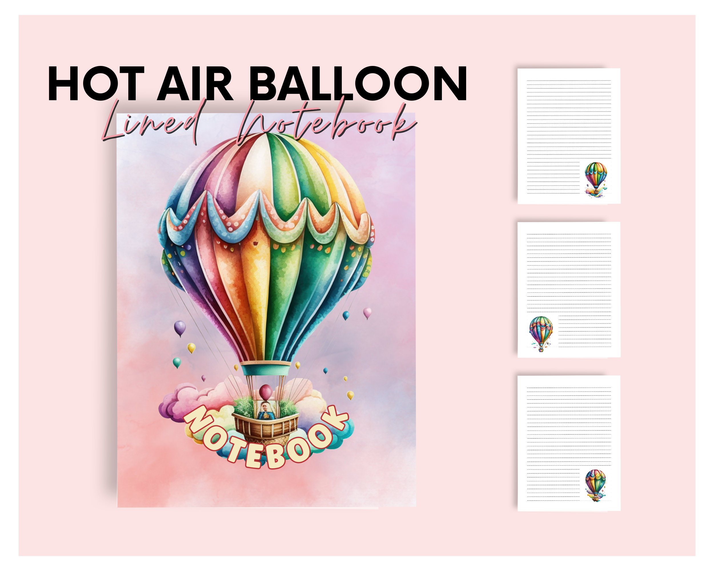 Hot Air Balloon Lined Journal, Hot Air Balloons, Notebook for Writing ...