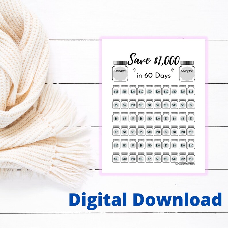 Save 1,000 Dollars in 60 Days Printable, Savings Printable, Savings ...