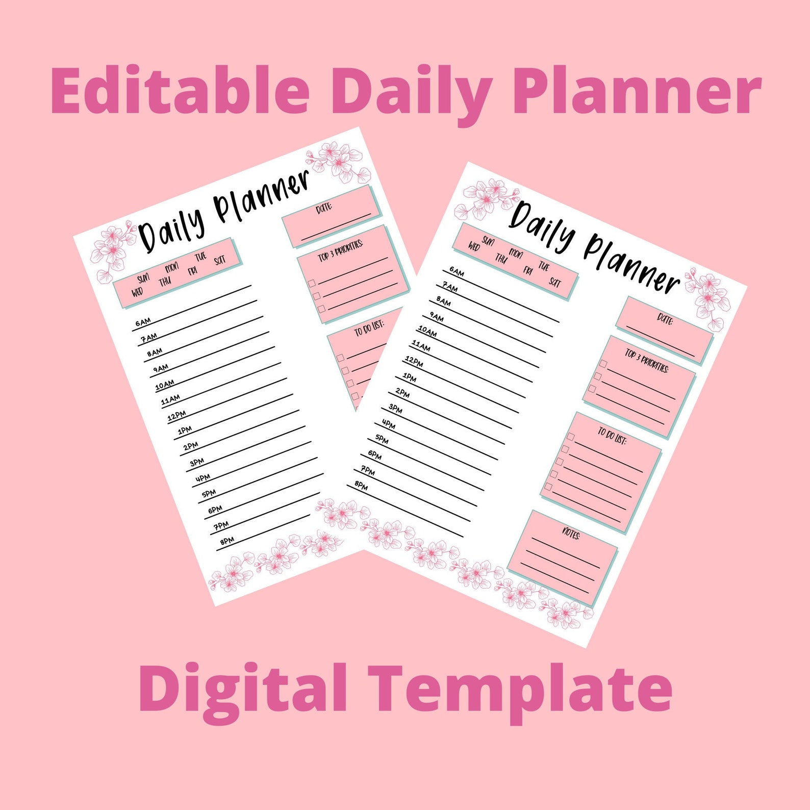 Editable Daily Planner, to Do List Template, Daily Planner Printable ...