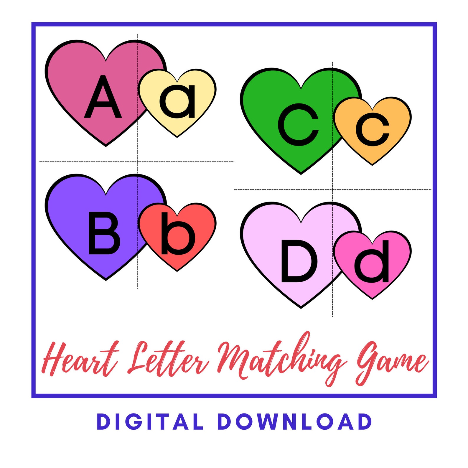 Heart Alphabet Matching Game Print at Home Digital Download | Etsy
