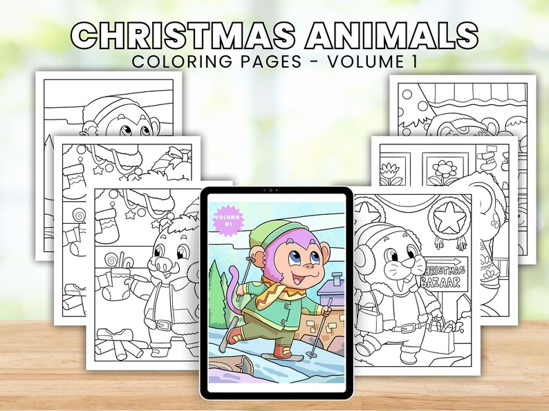 Christmas Animal Coloring Pages Volume 1, Digital Download, Coloring ...