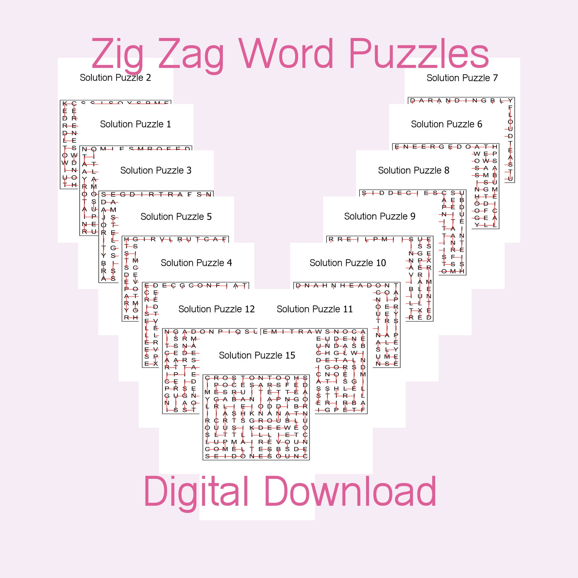 Set of 20 Zig Zag Word Search Puzzles, Printable Puzzles, Commercial ...