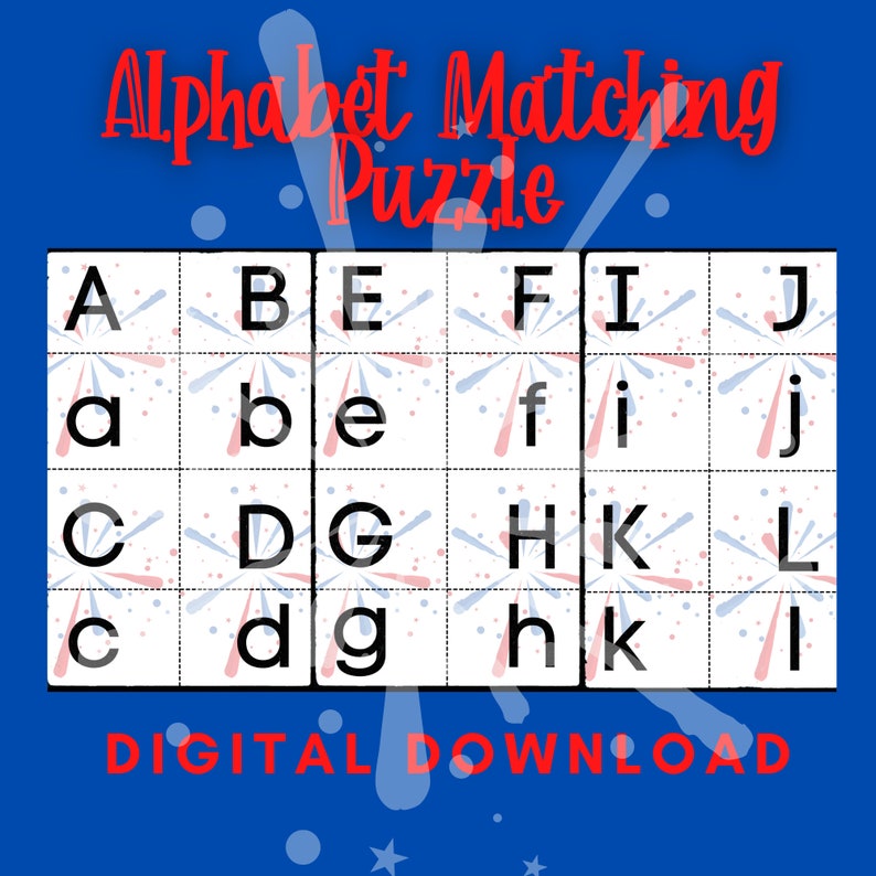 4th of July Alphabet Matching Puzzle Game, Print at Home, Digital ...