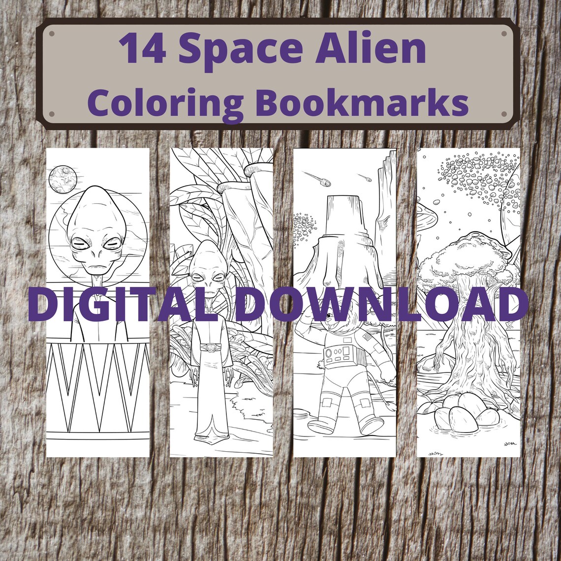 Set of 14+ Space Alien Coloring Bookmarks, Print at Home Bookmarks ...