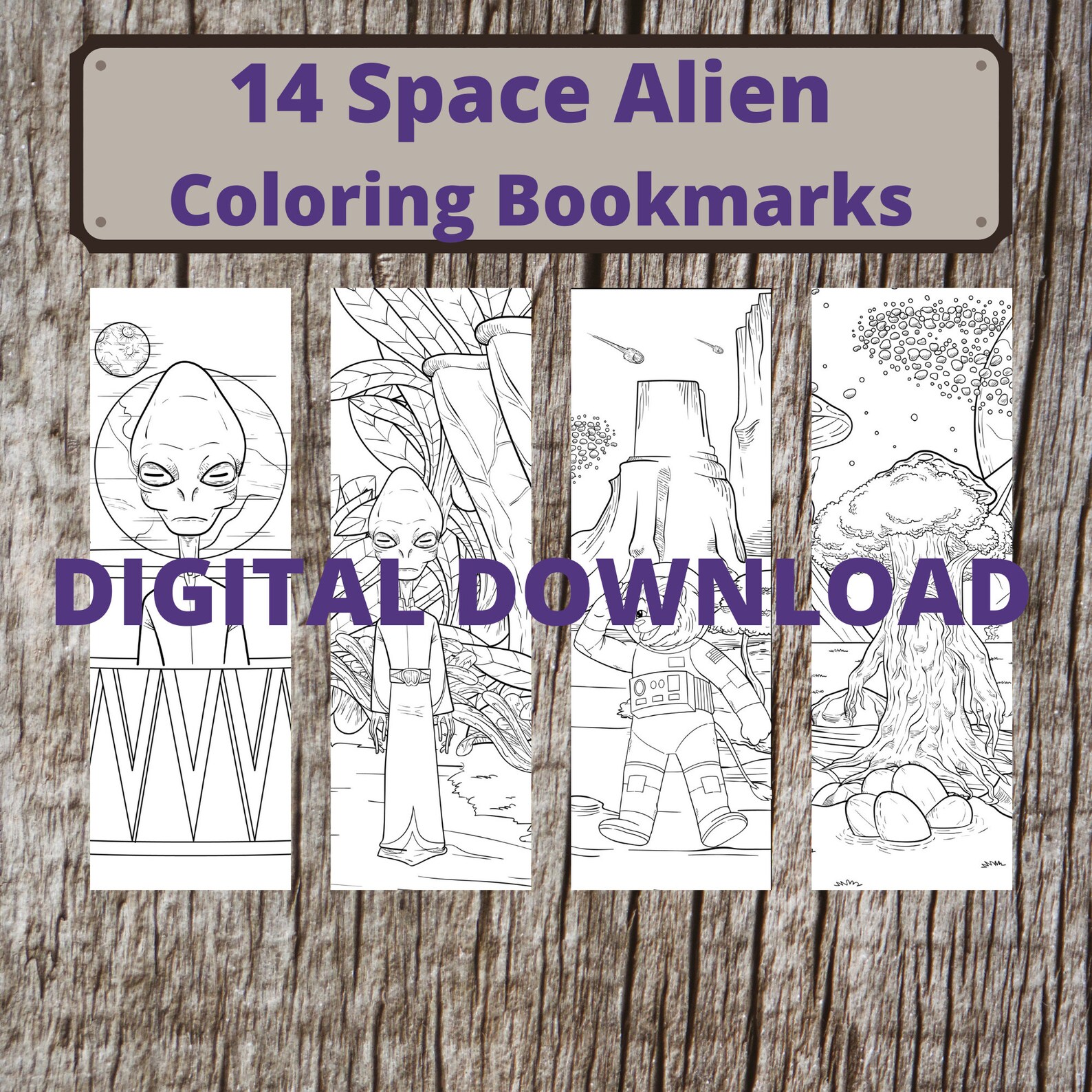 Set of 14+ Space Alien Coloring Bookmarks, Print at Home Bookmarks ...