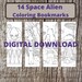 Set of 14+ Space Alien Coloring Bookmarks, Print at Home Bookmarks ...