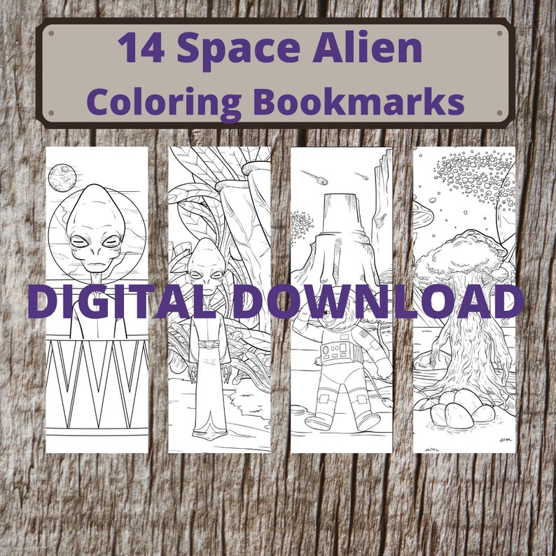 Set of 14+ Space Alien Coloring Bookmarks, Print at Home Bookmarks ...