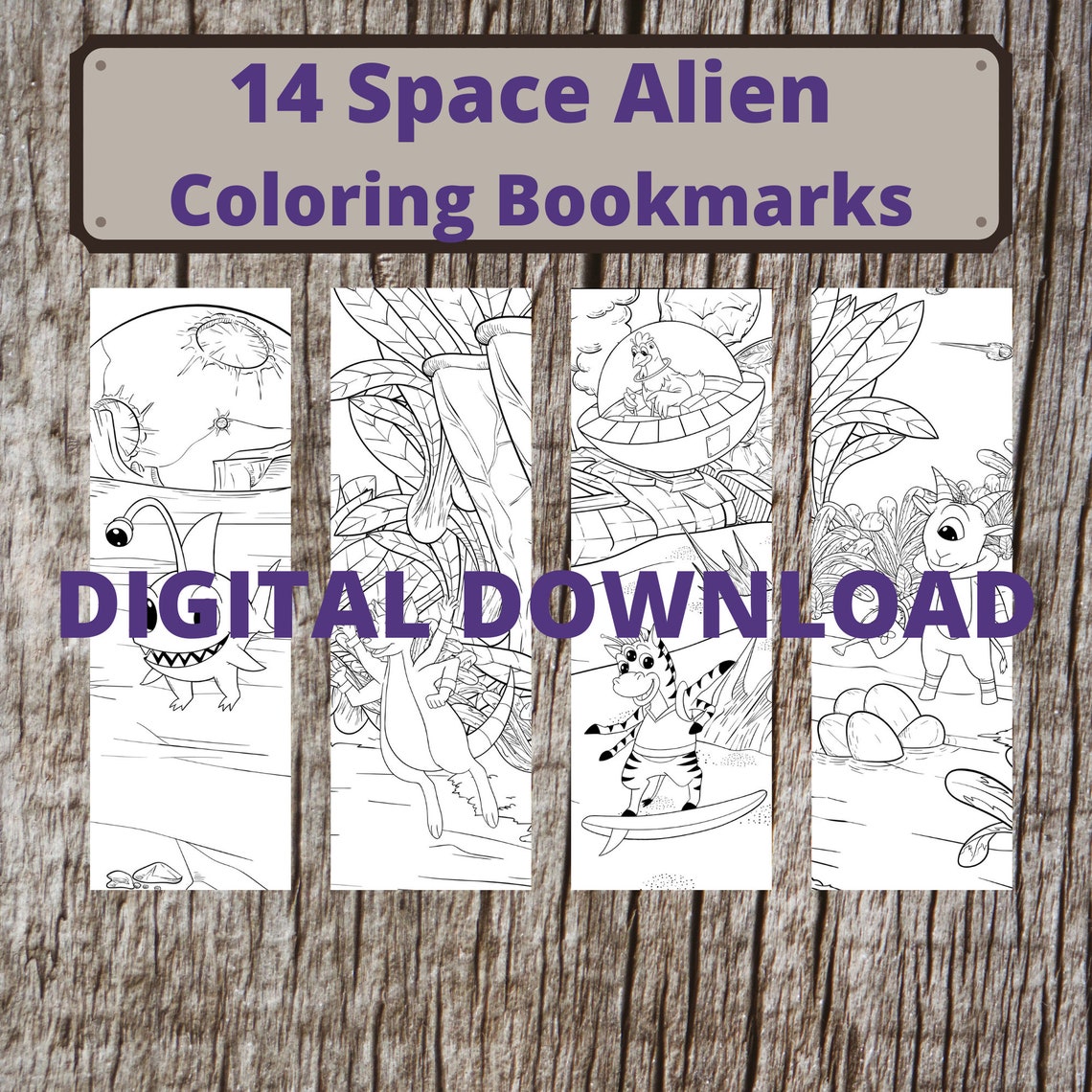 Set of 14 Space Alien Coloring Bookmarks Print at Home - Etsy