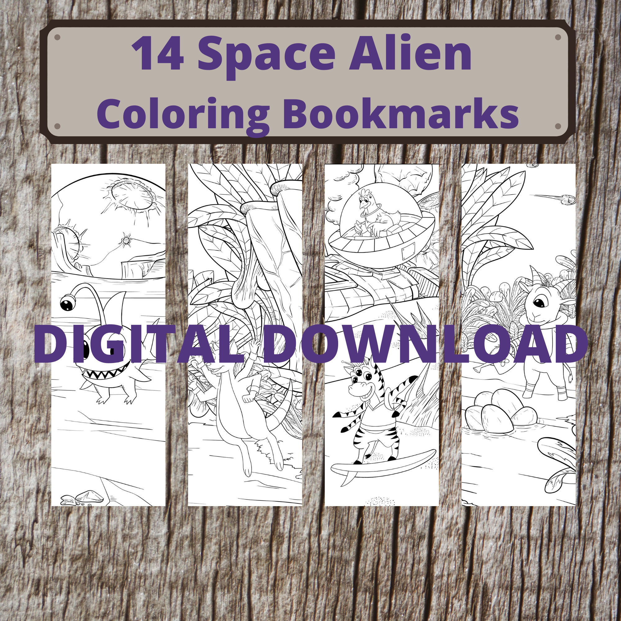 Set of 14+ Space Alien Coloring Bookmarks, Print at Home Bookmarks ...