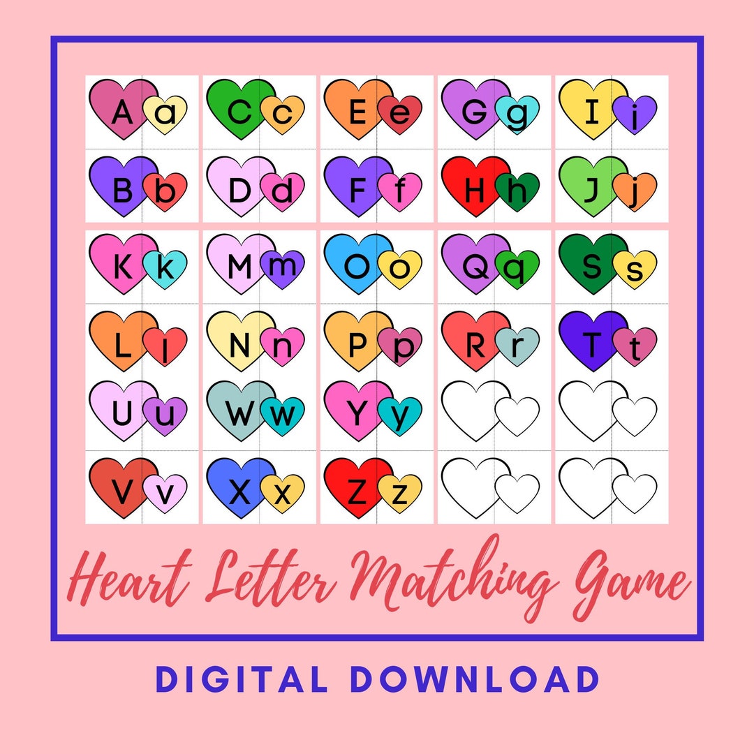 Heart Alphabet Matching Game, Print at Home, Digital Download, Alphabet ...