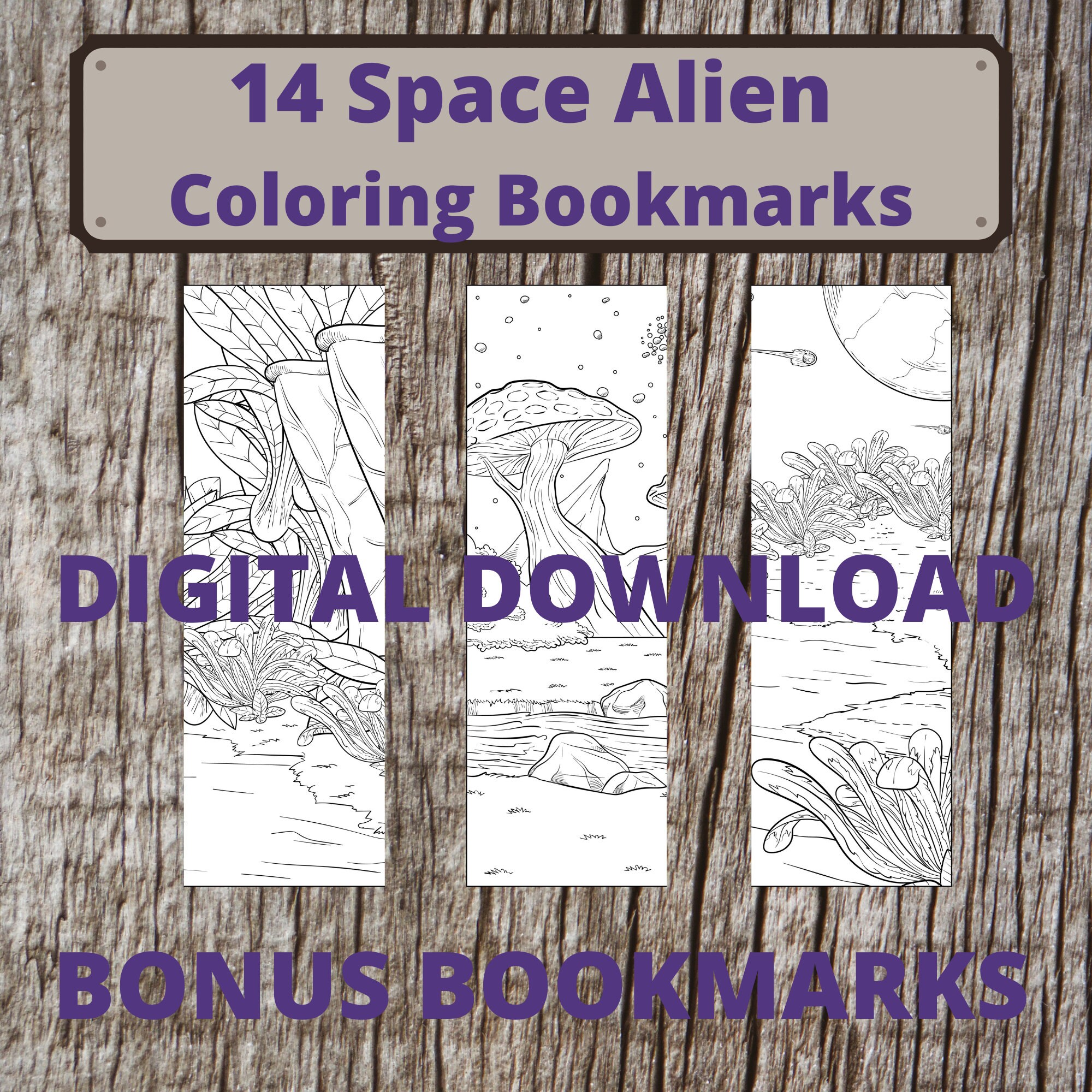 Set of 14+ Space Alien Coloring Bookmarks, Print at Home Bookmarks ...