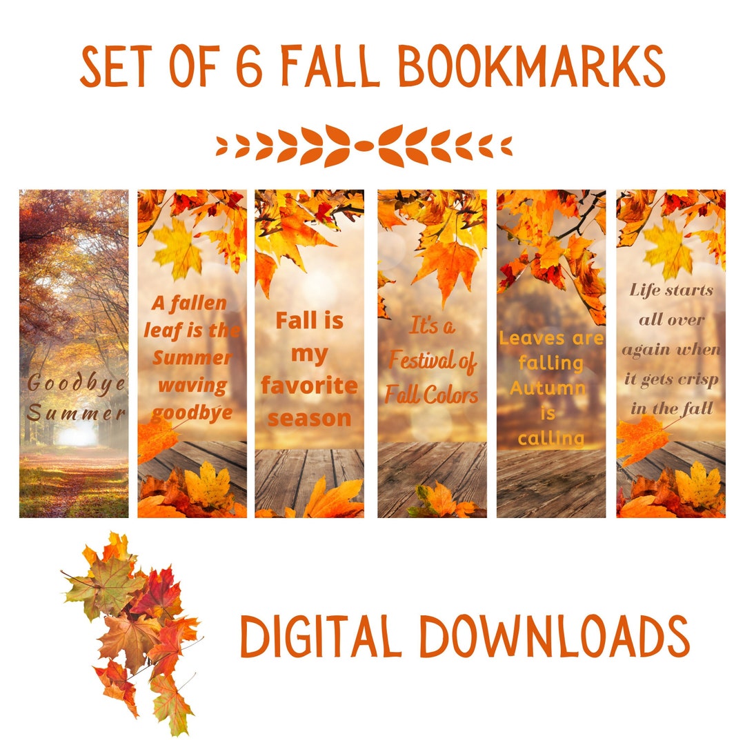 Set of 6 Fall Bookmarks, Fall Colored Bookmarks, Autumn Bookmarks ...