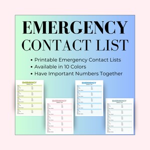 Emergency Contact List, Printable PDF, Printable Emergency Contact List ...