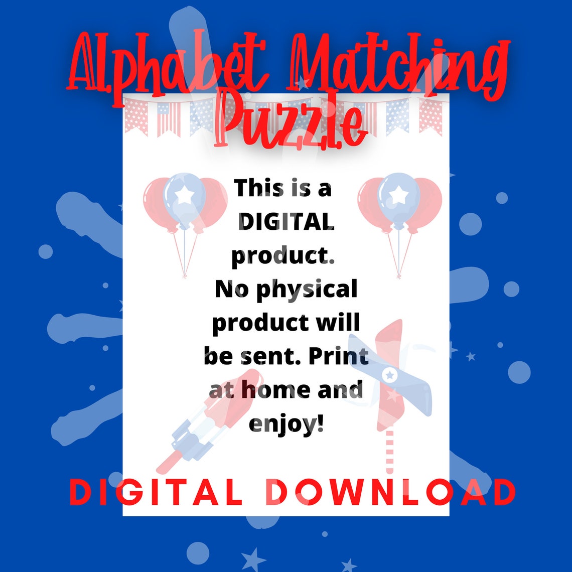 4th of July Alphabet Matching Puzzle Game, Print at Home, Digital ...