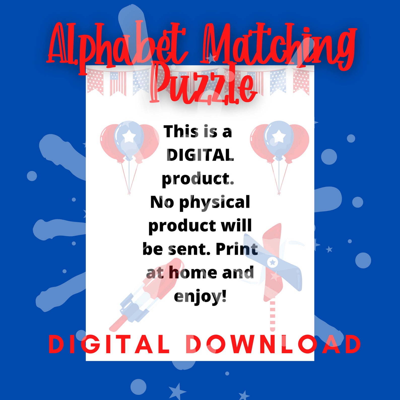 4th of July Alphabet Matching Puzzle Game, Print at Home, Digital ...