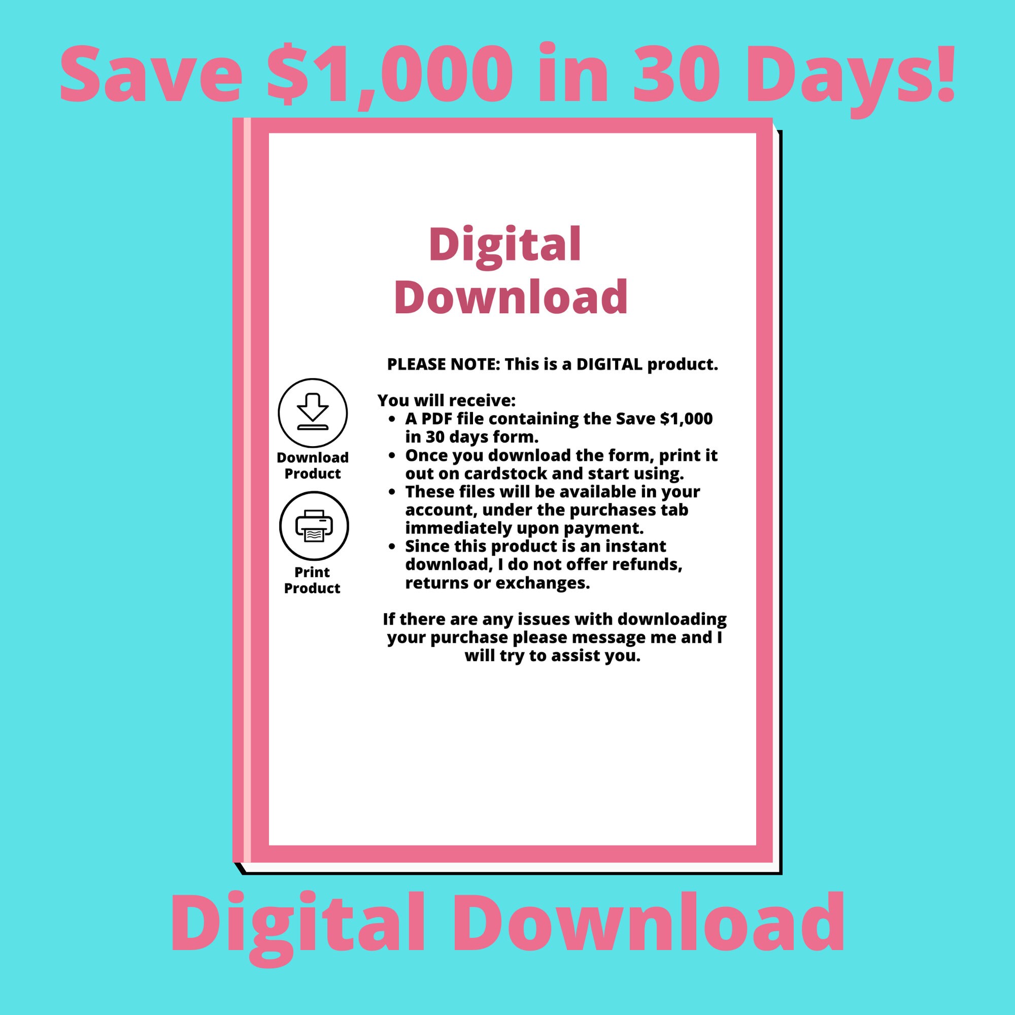 Save 1,000 Dollars in 30 Days Printable, Savings Printable, Savings ...