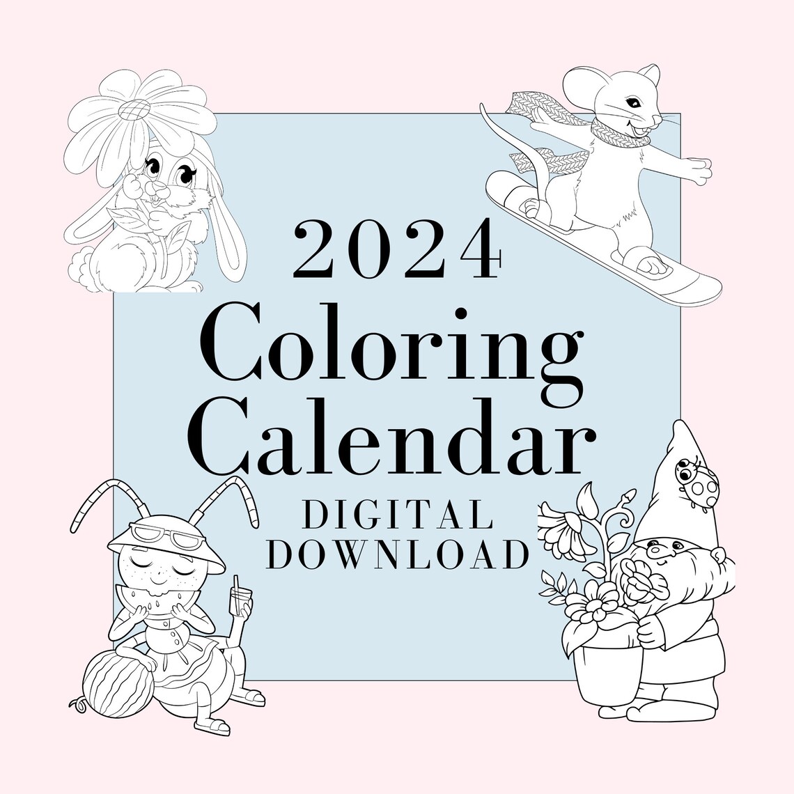 2024 Coloring Calendar, 2024 Sunday Start Calendar, Printable Coloring ...
