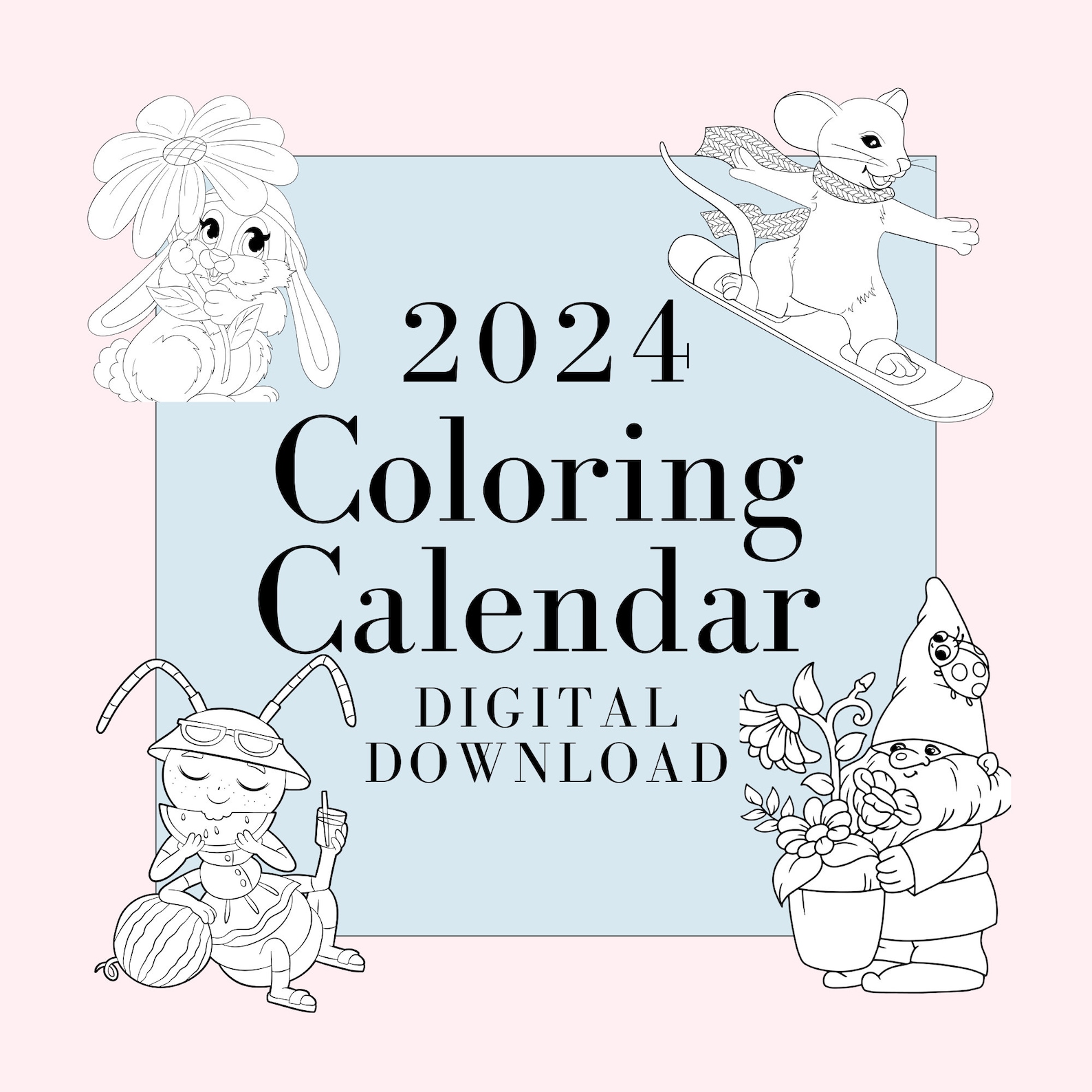 2024 Coloring Calendar, 2024 Sunday Start Calendar, Printable Coloring ...