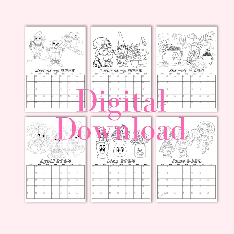 2024 Coloring Calendar, 2024 Sunday Start Calendar, Printable Coloring ...