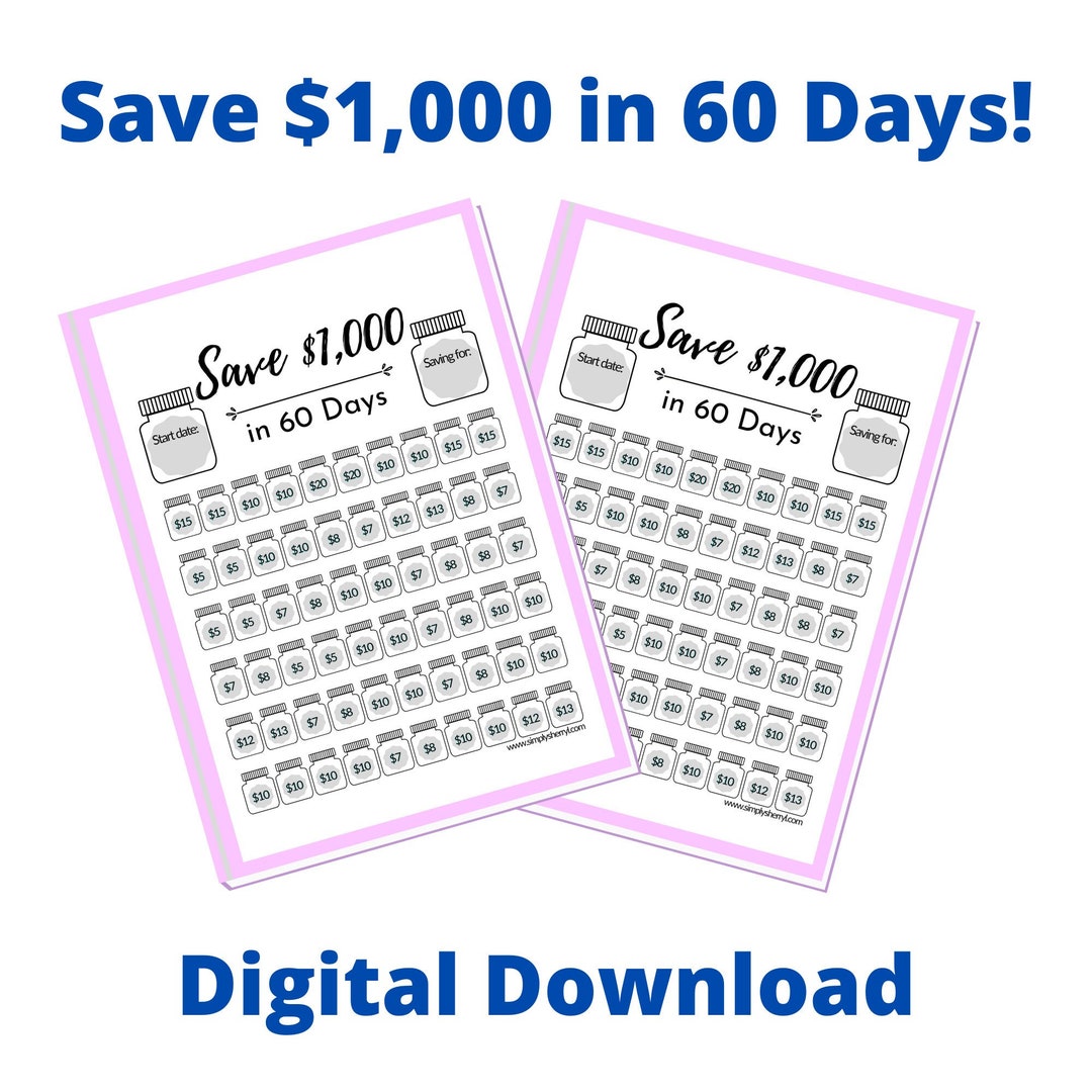 Save 1,000 Dollars in 60 Days Printable, Savings Printable, Savings ...