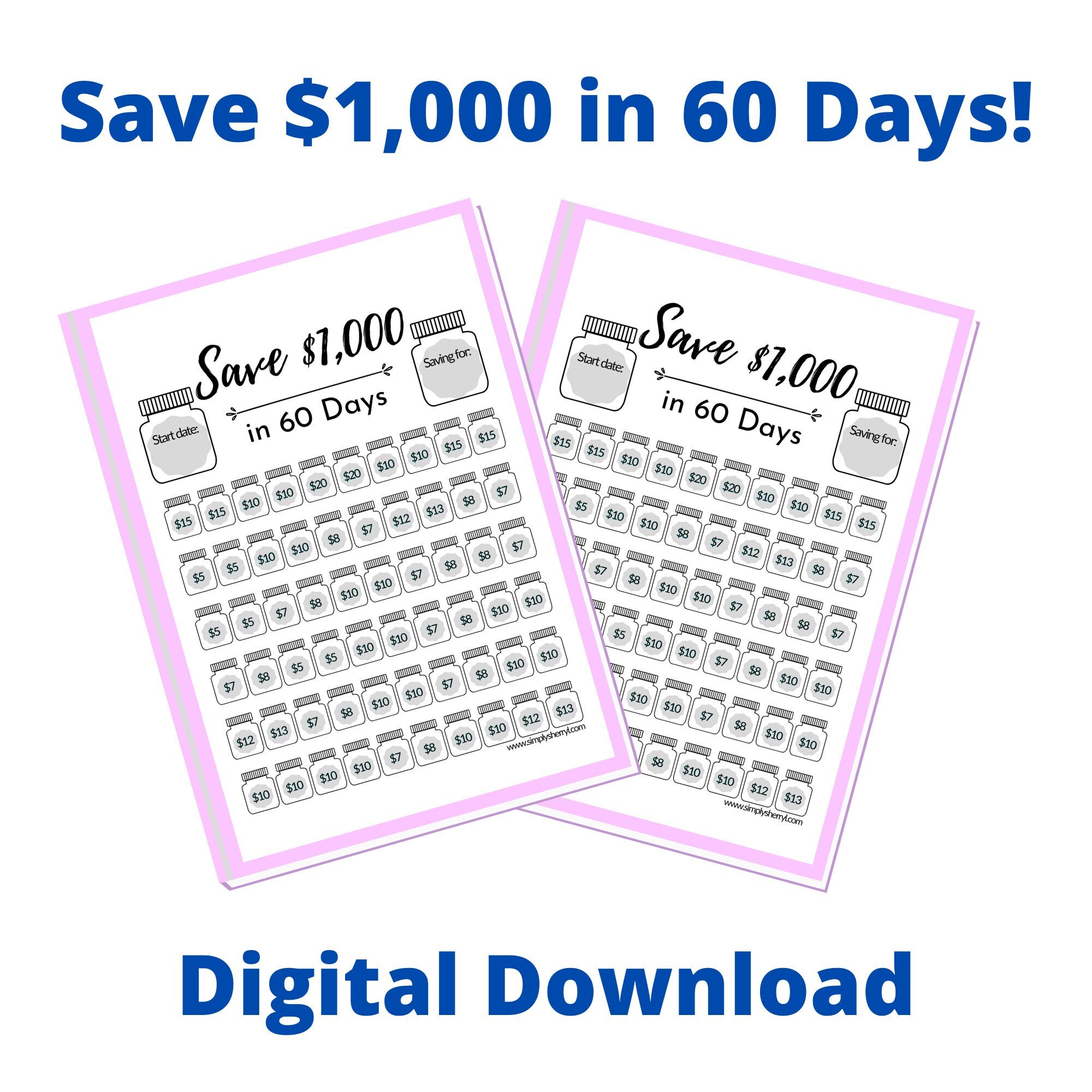 Save 1,000 Dollars in 60 Days Printable, Savings Printable, Savings ...