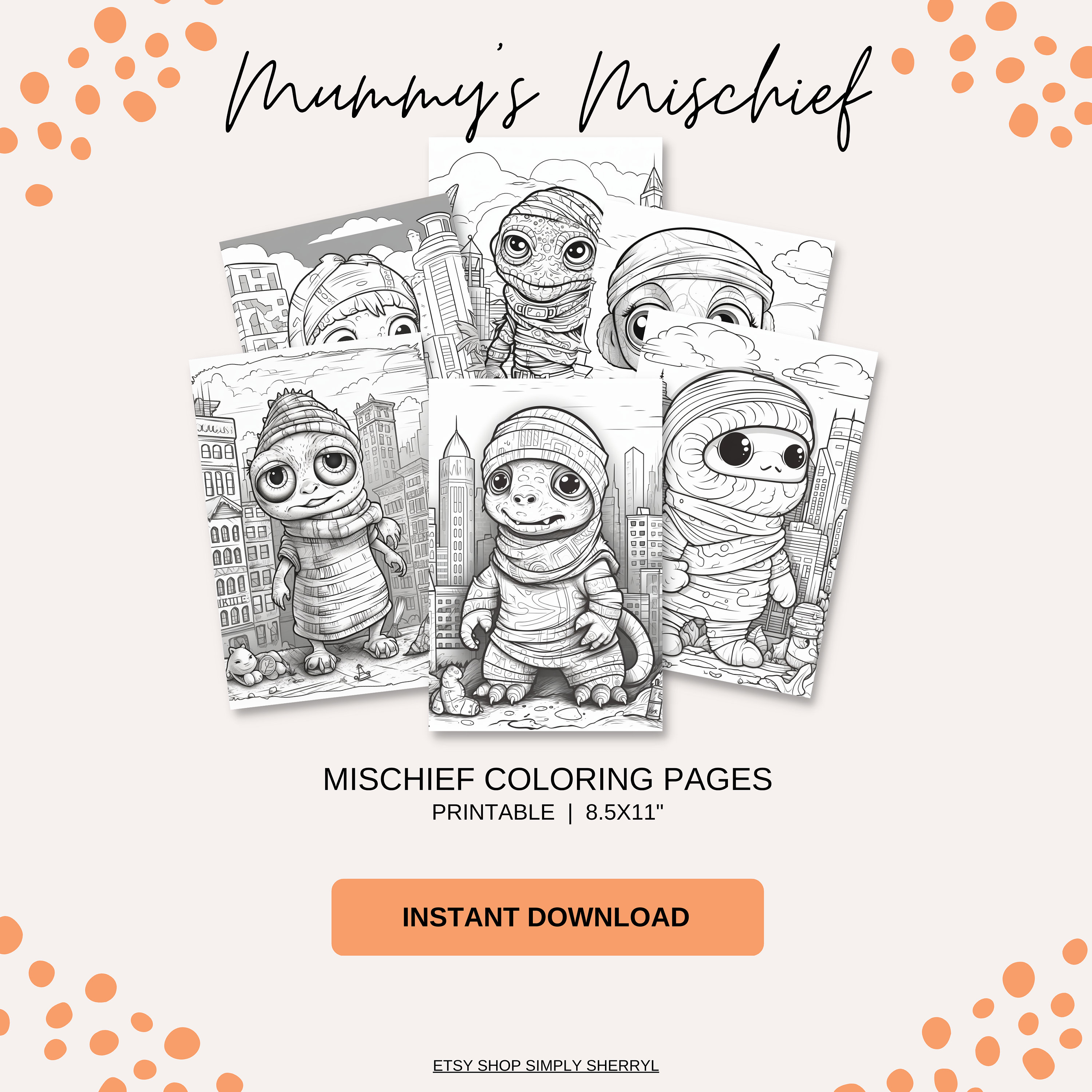 Mummy Coloring Pages, Print at Home, Digital Download, Mummy's Mischief ...