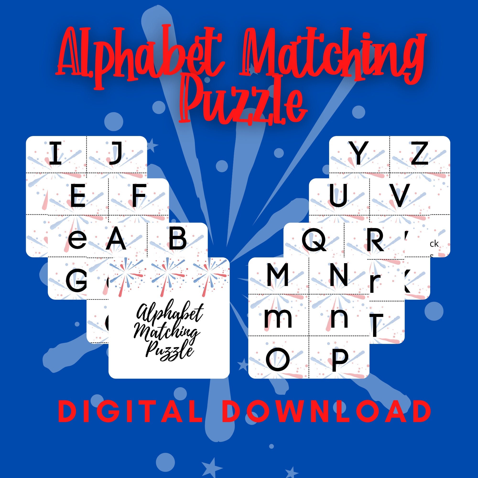 4th of July Alphabet Matching Puzzle Game, Print at Home, Digital ...