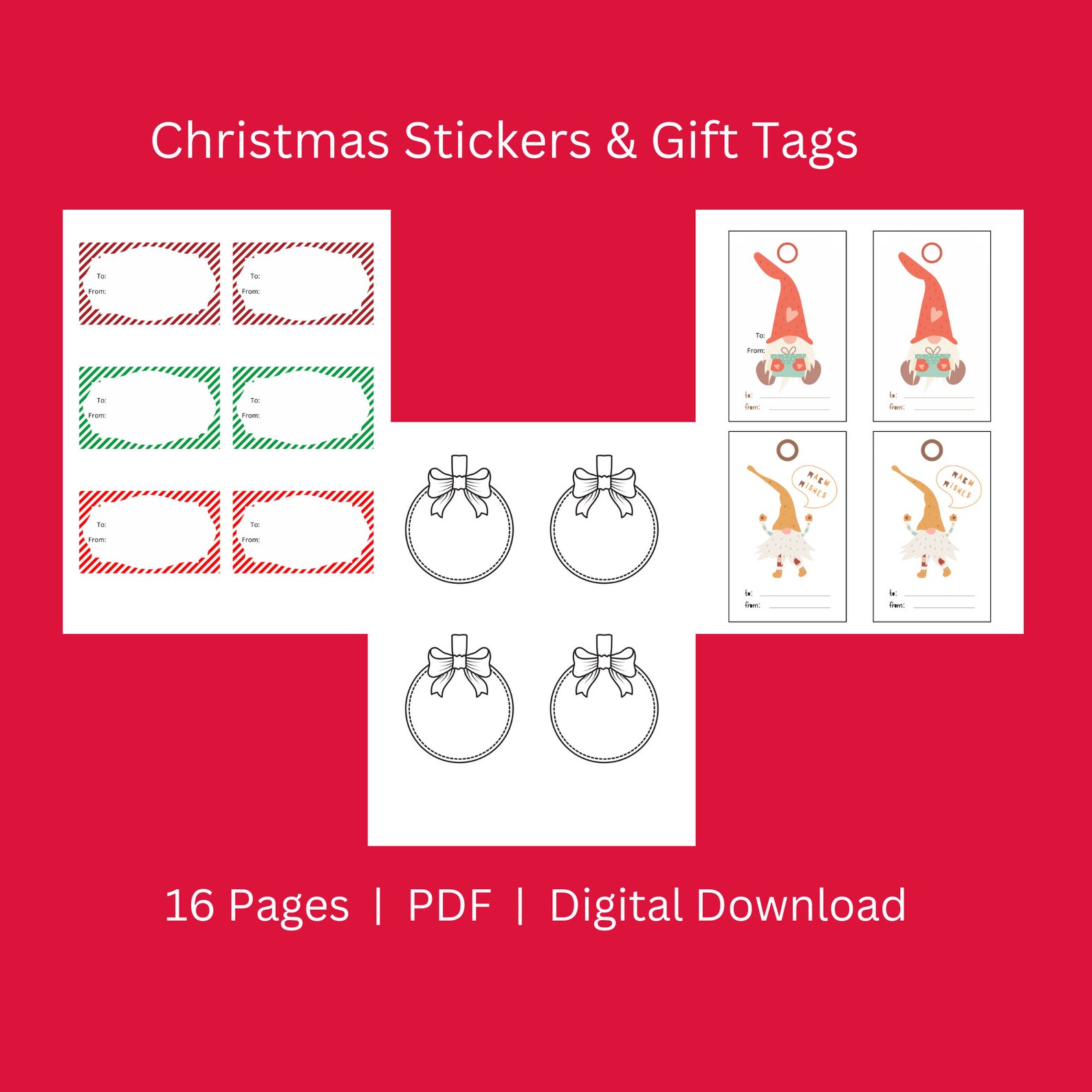 Christmas Gift Tags and Stickers, Print at Home Stickers & Gift Tags ...