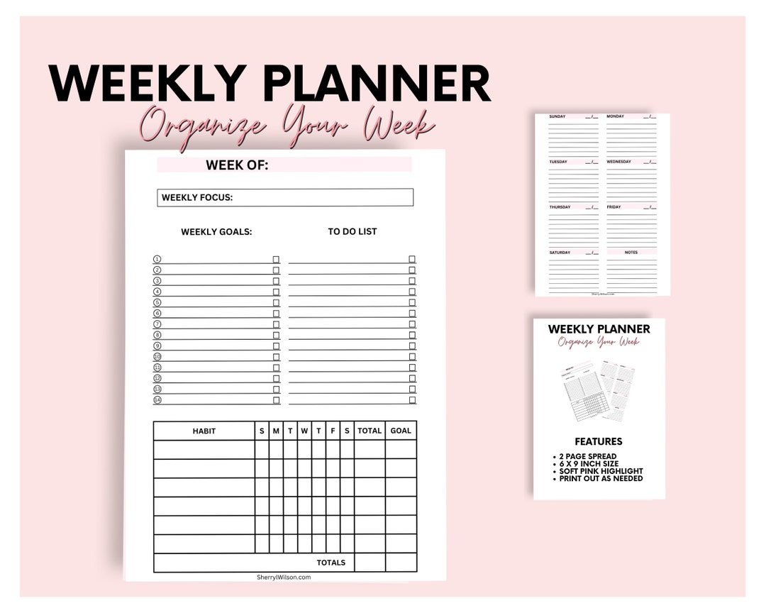 Weekly Planner, to Do List, Weekly Planner Printable, Goals List, Check ...