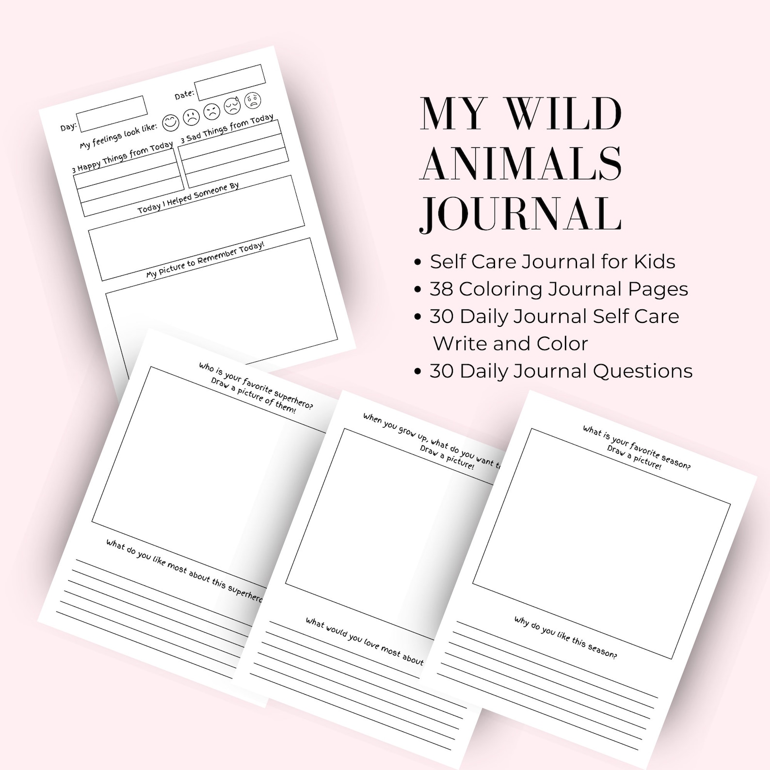 30 Day Guided Journal for Kids, My Wild Animals Journal, Coloring Self ...