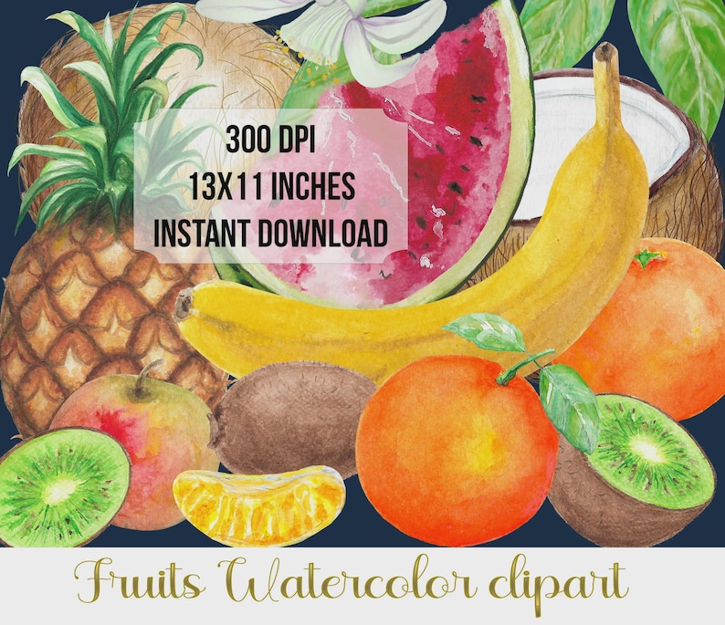 Exotic Fruits Watercolor Clipart – Tropical PNG Set With Pineapple ...