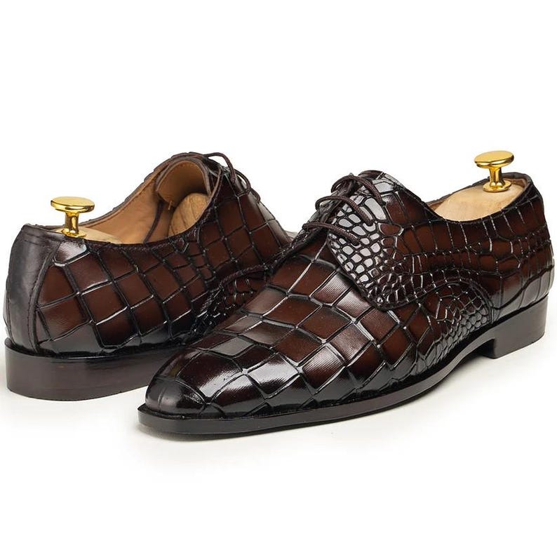 Handmade Goodness Mens Crocodile Texture Leather Dress Shoes, Men Brown ...