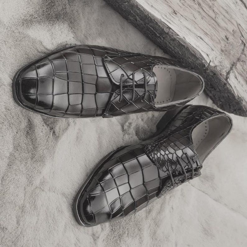 Handmade Goodness Mens Crocodile Texture Leather Dress Shoes, Men Brown ...