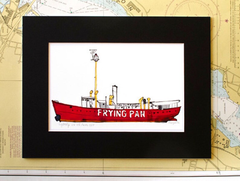 Lightship Frying Pan: Ship Print / Nautical Illustration | Etsy