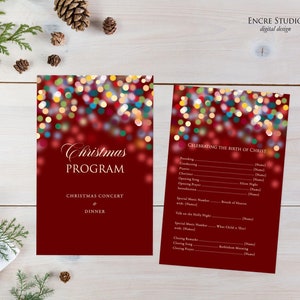 Editable Concert Program Template - Red Christmas Lights Bokeh - Etsy